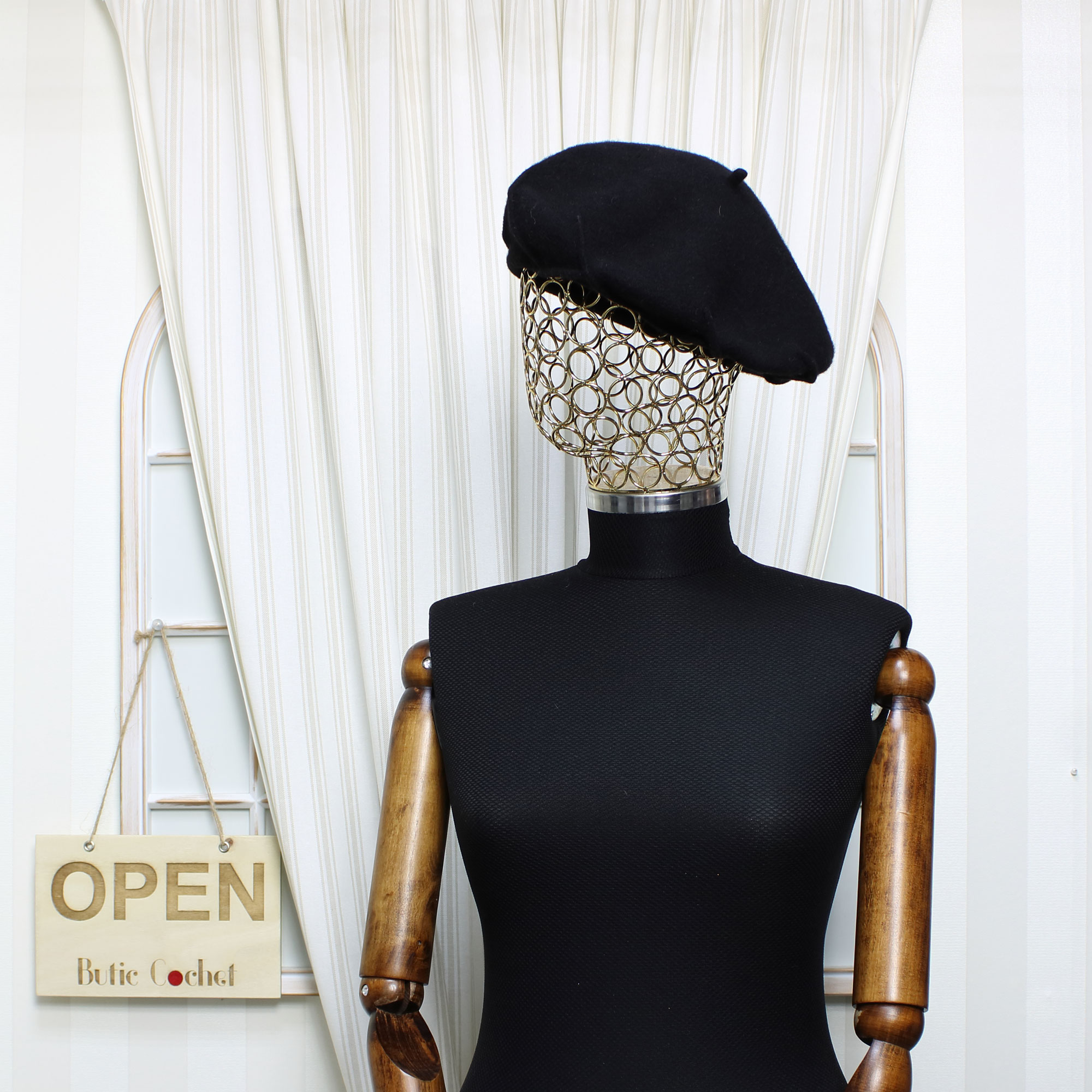 Bereta de dama, din lana, Evita, one size, model in relief, Negru ...