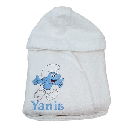 Halat de baie personalizat Strumf, alb, varsta 1 an, bumbac - eMAG.ro