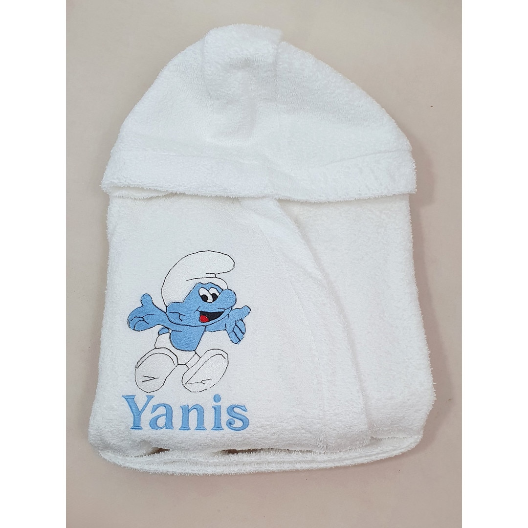 Halat de baie personalizat Strumf, alb, varsta 3-4 ani, bumbac - eMAG.ro