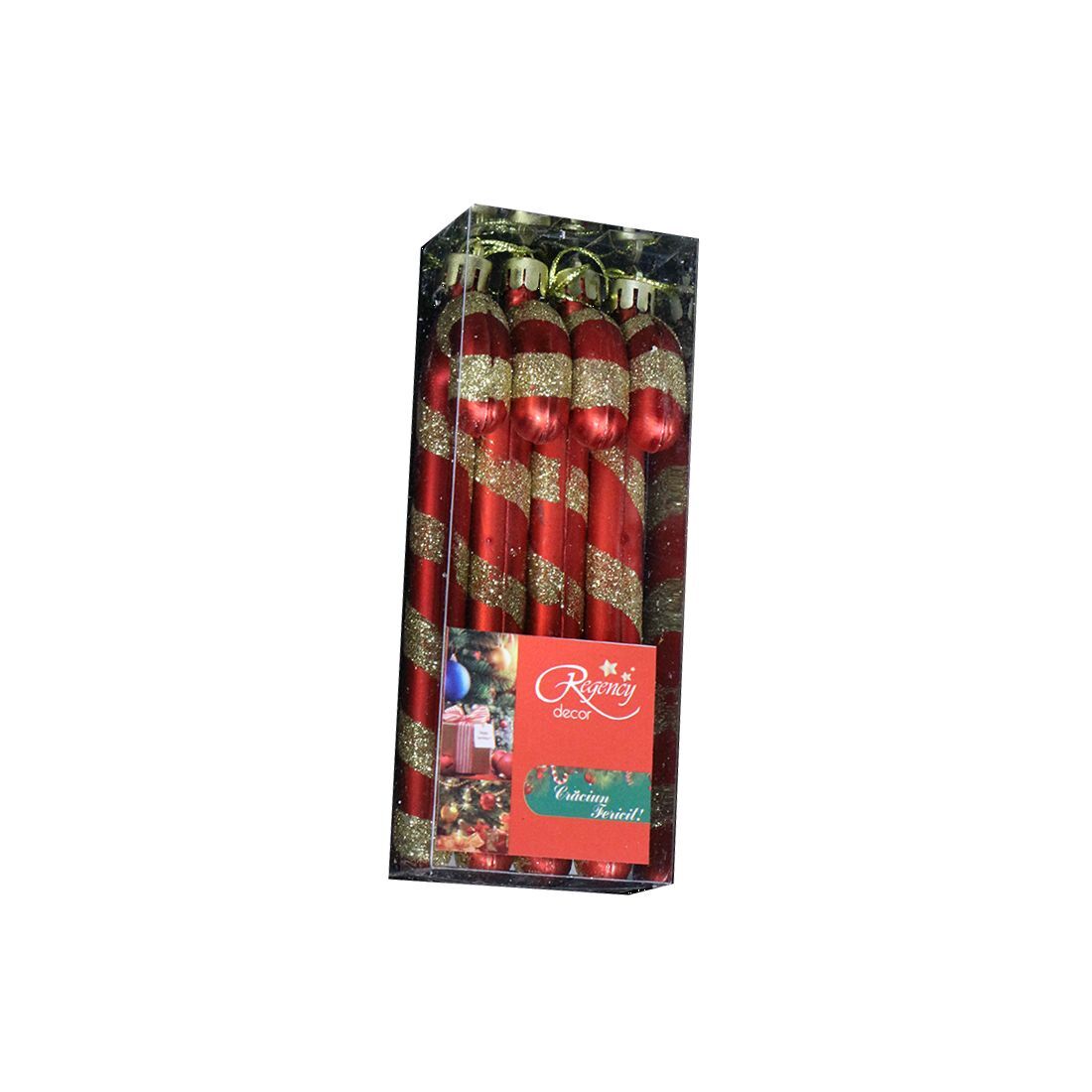 Set 4 globulete de Craciun, forma acadele cu sclipici, 13 cm, rosu ...