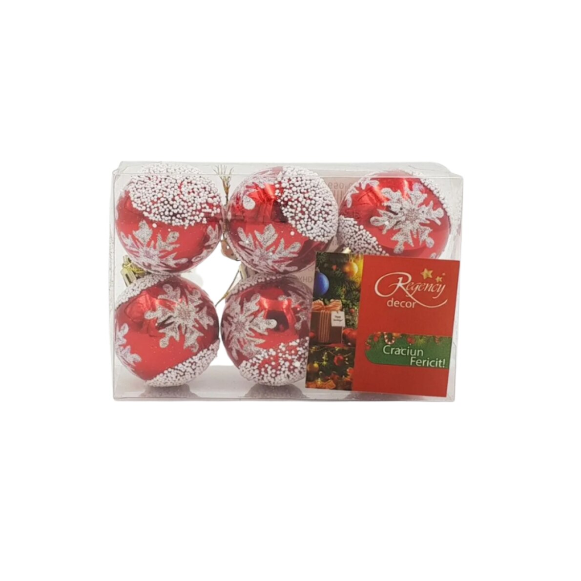 Set 6 globulete pentru brad Craciun, mate cu design fulgi de nea, 5 cm ...