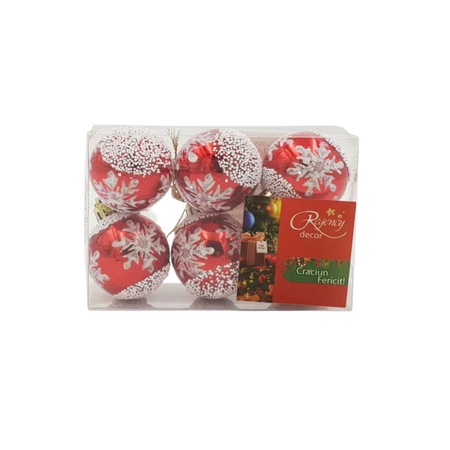 Set 6 globulete pentru brad Craciun, mate cu design fulgi de nea, 5 cm ...