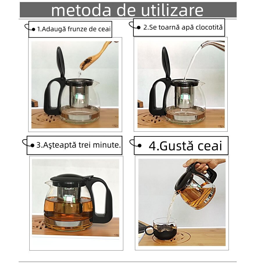 Ceainic cu infuzor, Sticla, 700ml, Transparent - eMAG.ro