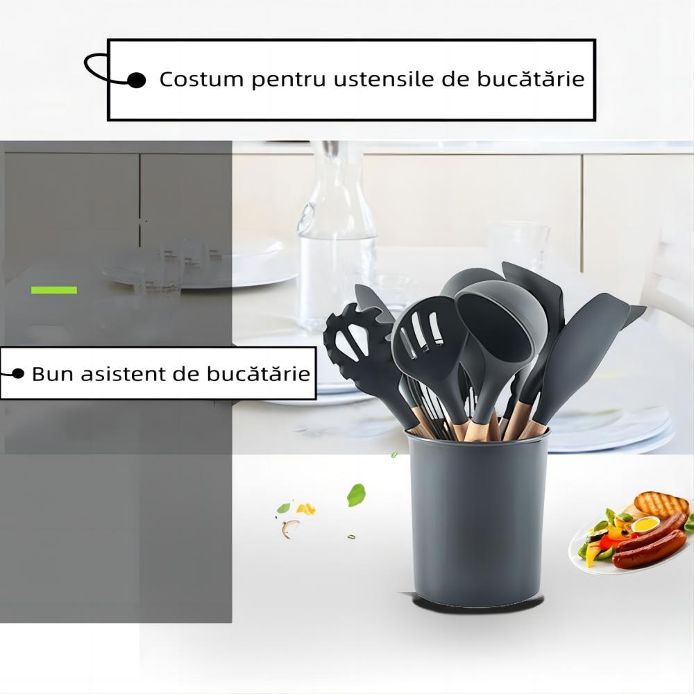 Set 12 ustensile bucatarie, SIlicon, Gri - eMAG.ro