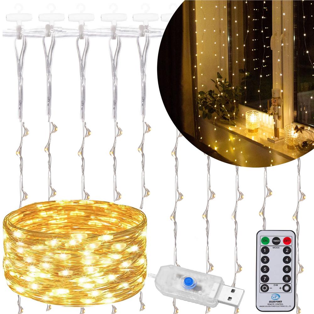 Светеща гирлянда за завеси 300 LED, 3x3m, за вътрешна употреба, USB ...