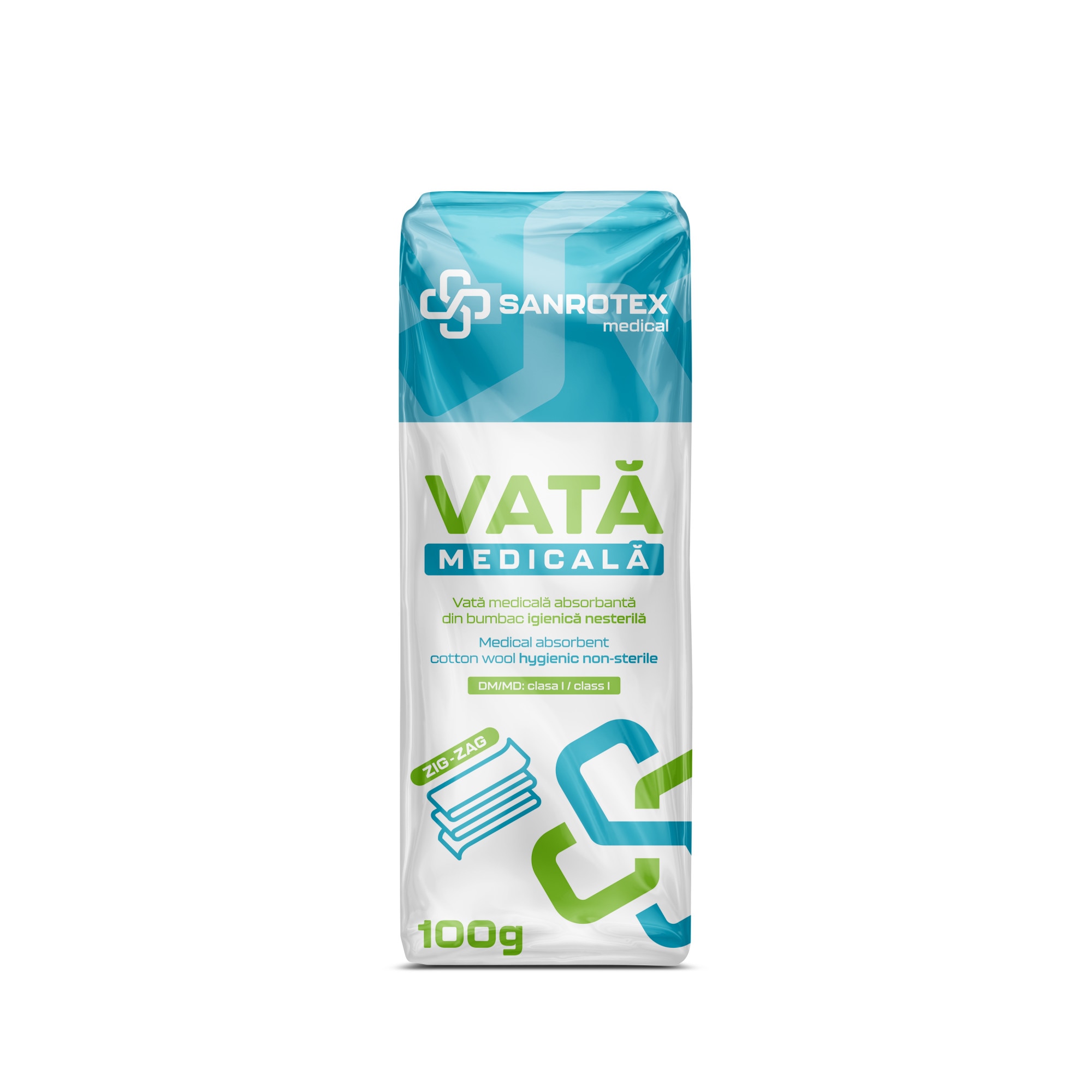 Vata Medicala Hidrofila, SANROTEX MEDICAL, Bumbac 100%, 100g, Alb - eMAG.ro
