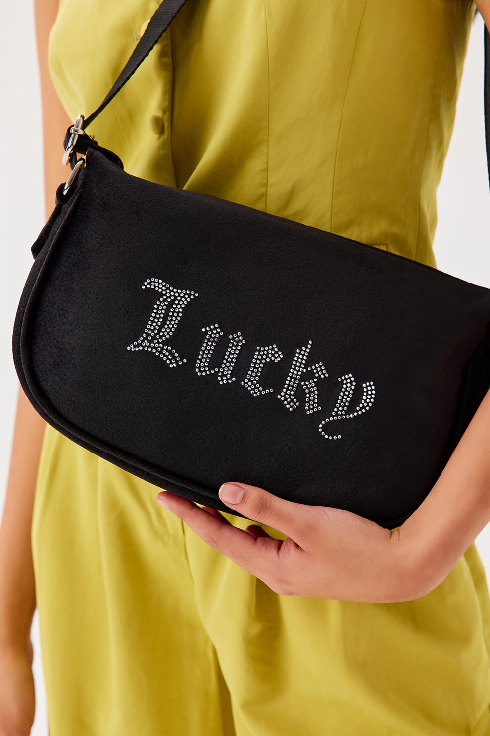 Lucky Bees, Чанта за рамо с декоративни камъни, Черен - eMAG.bg