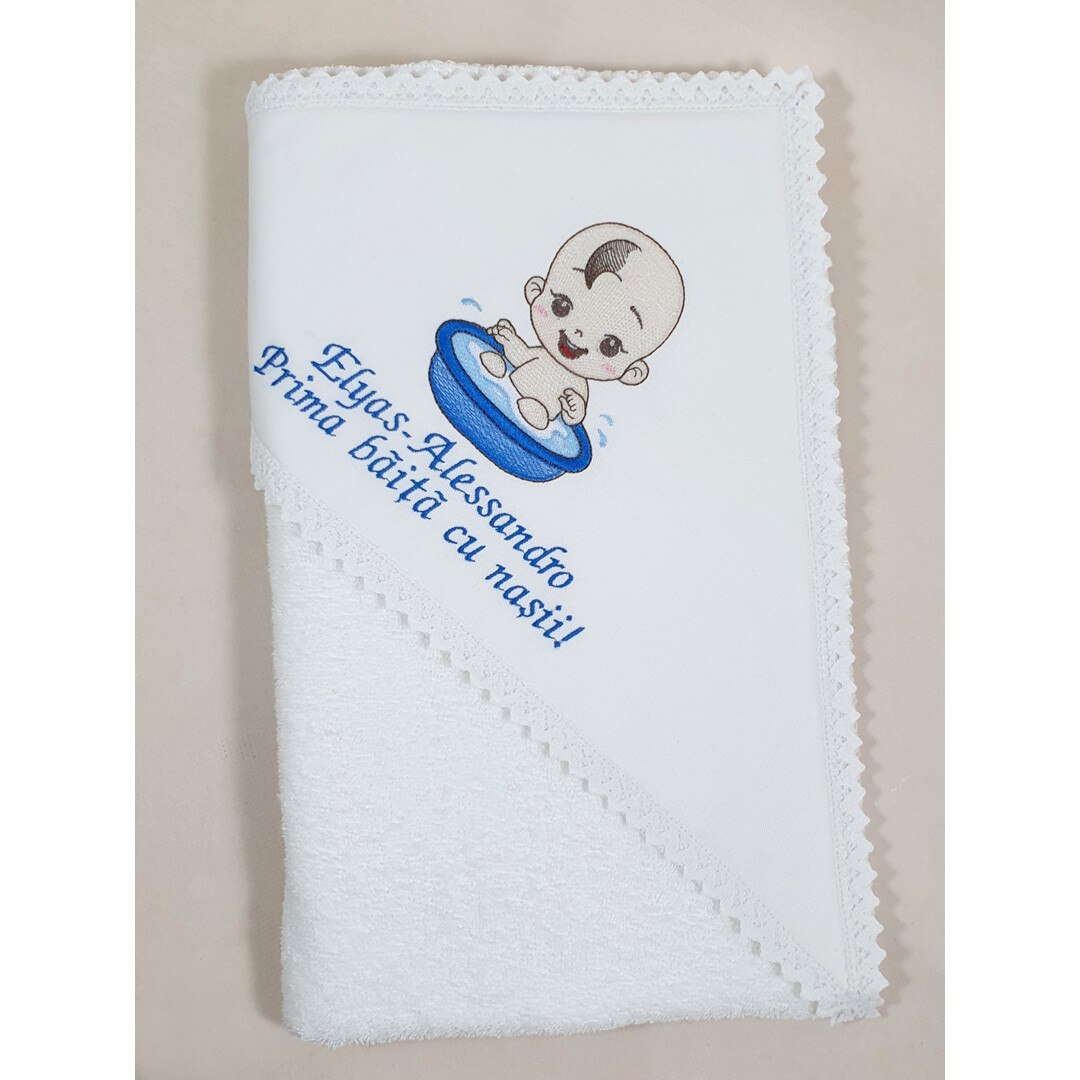 Set Prima baita personalizat prin broderie, Baietel, alb, bumbac 100% ...
