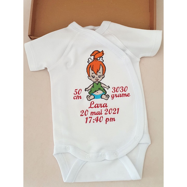 Body personalizat cu datele nasterii, alb, bumbac 100%, 62 cm - eMAG.ro