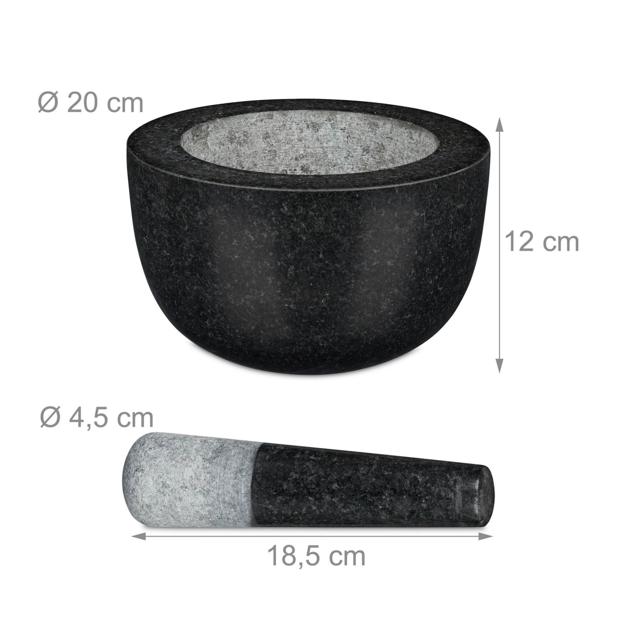 Mojar cu pistil Relaxdays, granit, negru, 12 x 20 cm - eMAG.ro