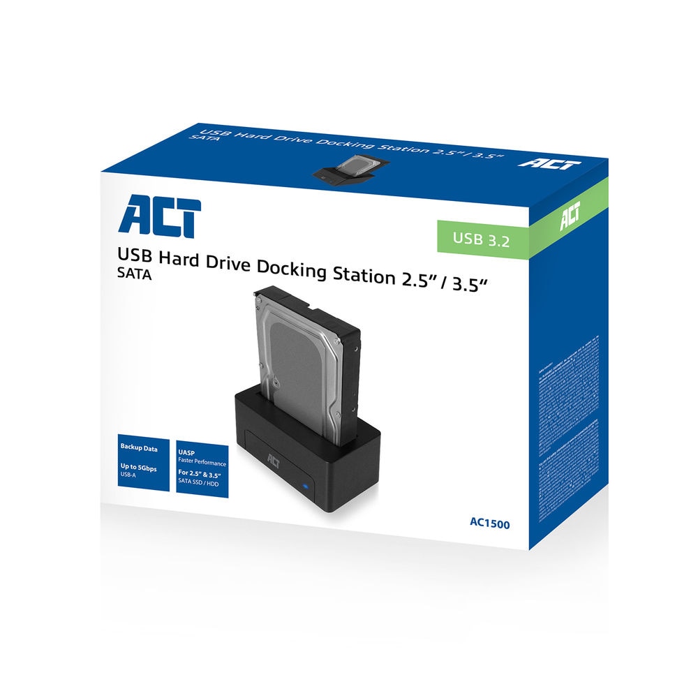 Docking station ACT AC1500, USB 3.1 Gen1, Pentru 3.5"/2.5" SATA HDD/SSD ...