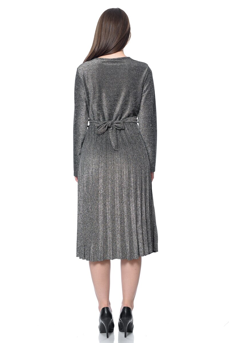 Rochie midi, din lurex, argintiu, one size - eMAG.ro