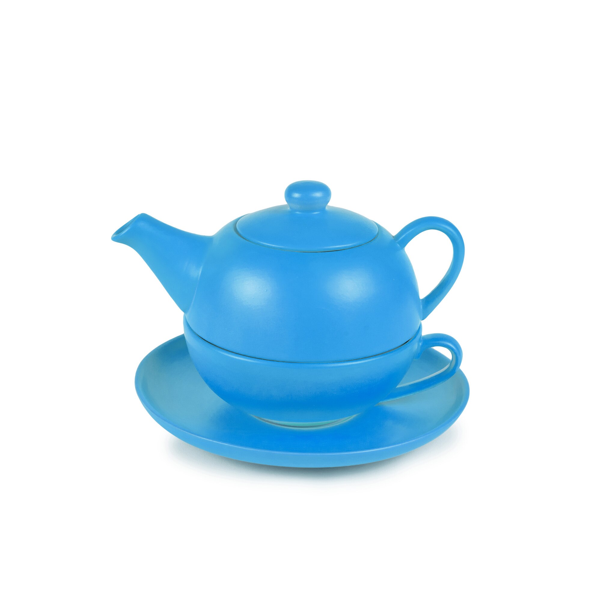 Cana de ceai cu infuzor, capac si farfurie din portelan bleumarin 750ml ...