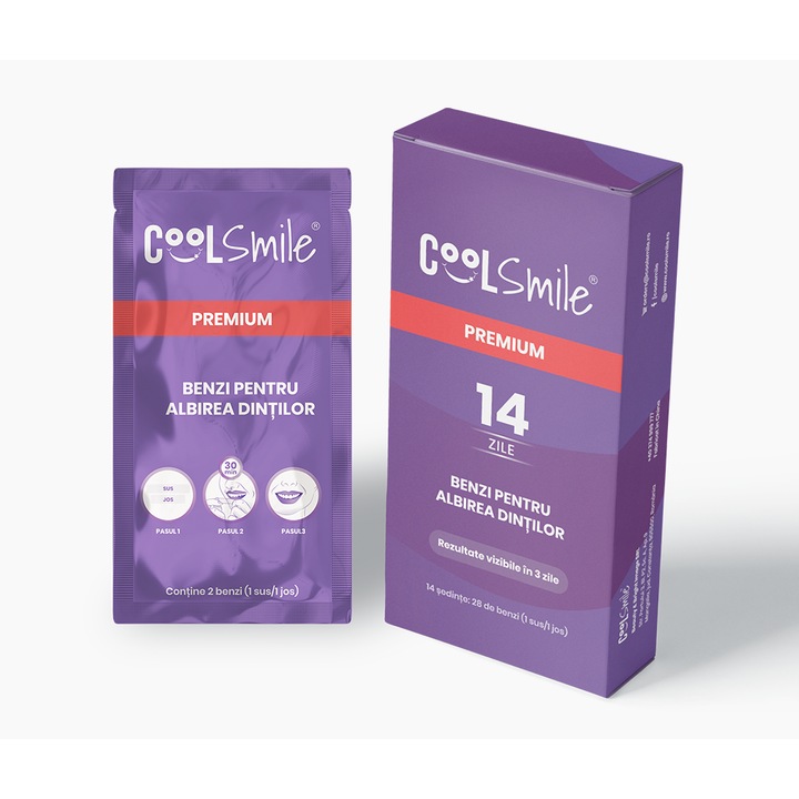 Benzi albire dinti CoolSmile™ Premium 14 zile - 28 benzi - eMAG.ro