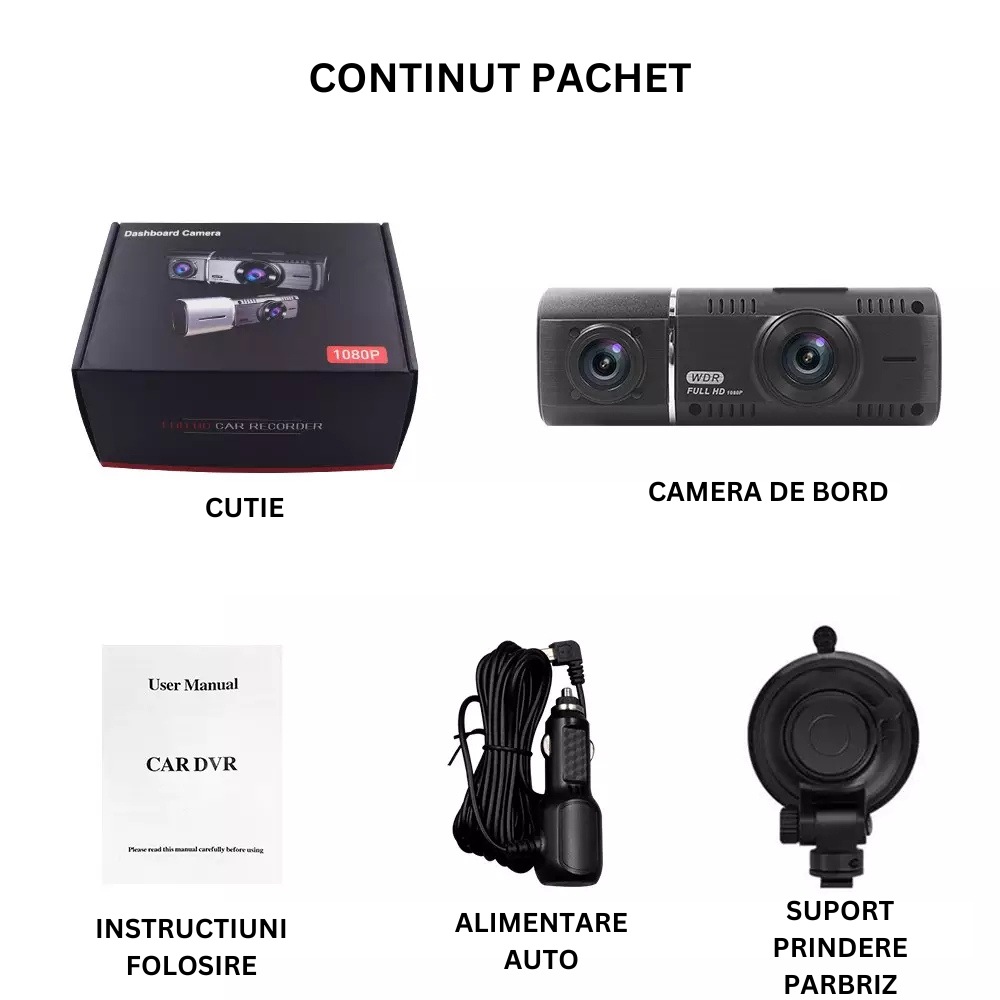 Camera auto DVR duala, AlexVerity, Full HD, Rezolutie 1080p, Ecran LCD ...