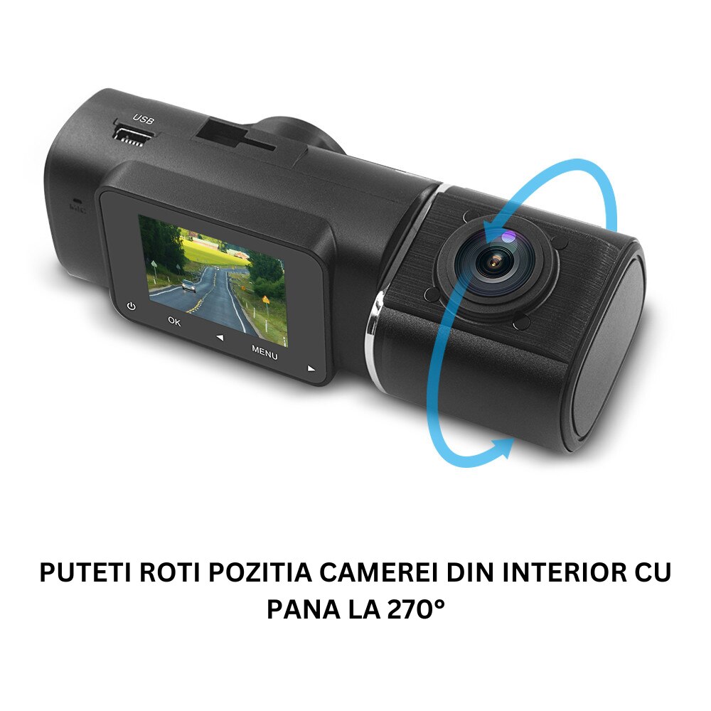 Camera auto DVR duala, AlexVerity, Full HD, Rezolutie 1080p, Ecran LCD ...