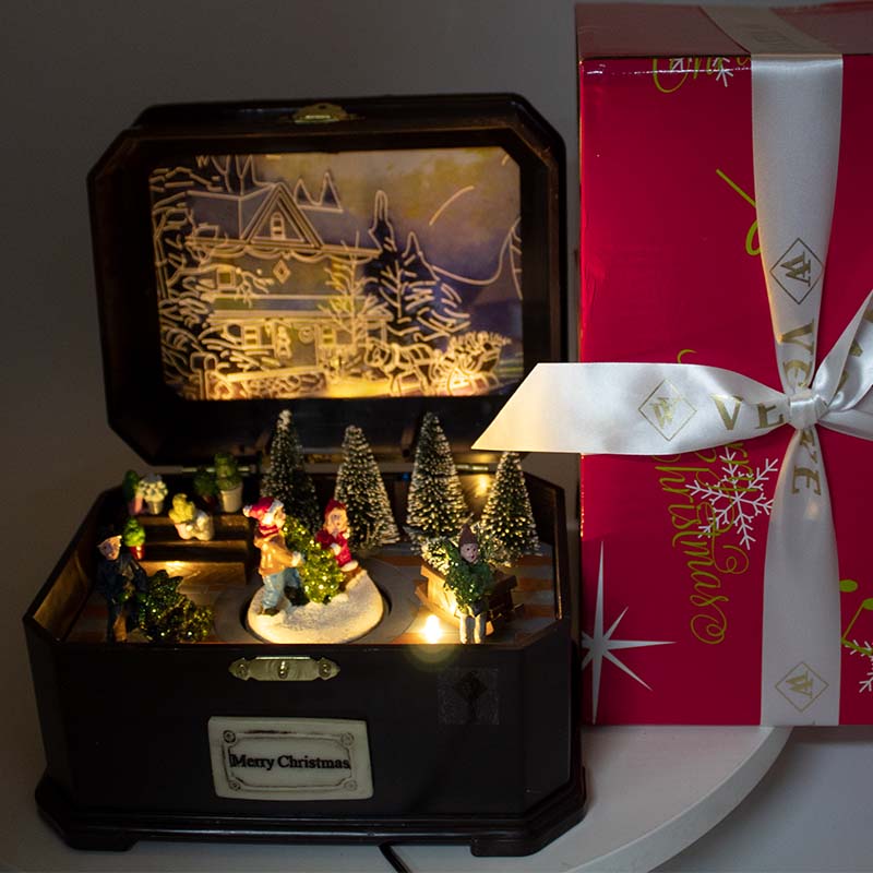 Cutie muzicala cu luminite, decoratiune si muzica de Craciun, maro ...