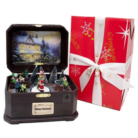 Cutie muzicala cu luminite, decoratiune si muzica de Craciun, maro ...