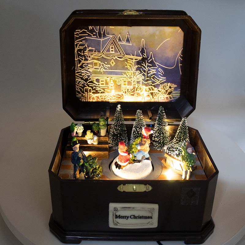Cutie muzicala cu luminite, decoratiune si muzica de Craciun, maro ...