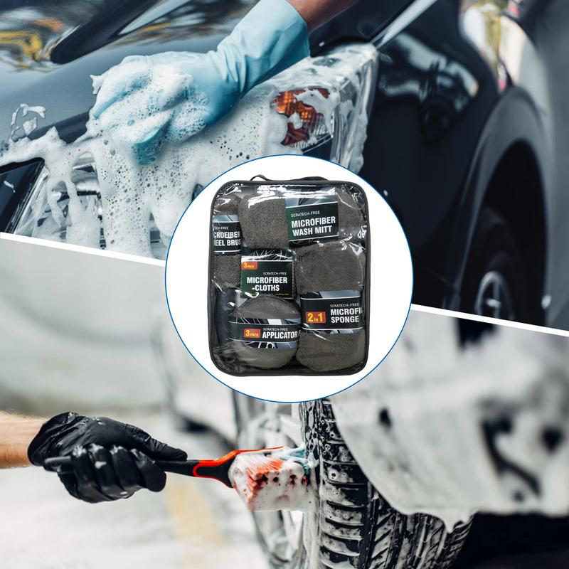 Kit Spalare si Curatare Auto si Moto, Darklove, 9 piese, Perii, Manusa ...