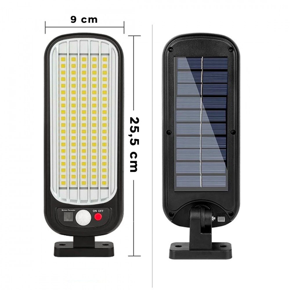 Lampa solara stradala, 100 LED, cu senzor de miscare, panou solar ...