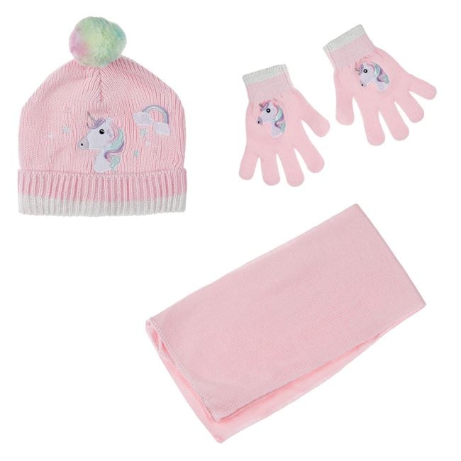 Set Fes, fular si manusi pentru copii, Unicorn, roz, varsta 6 ani, ADR ...