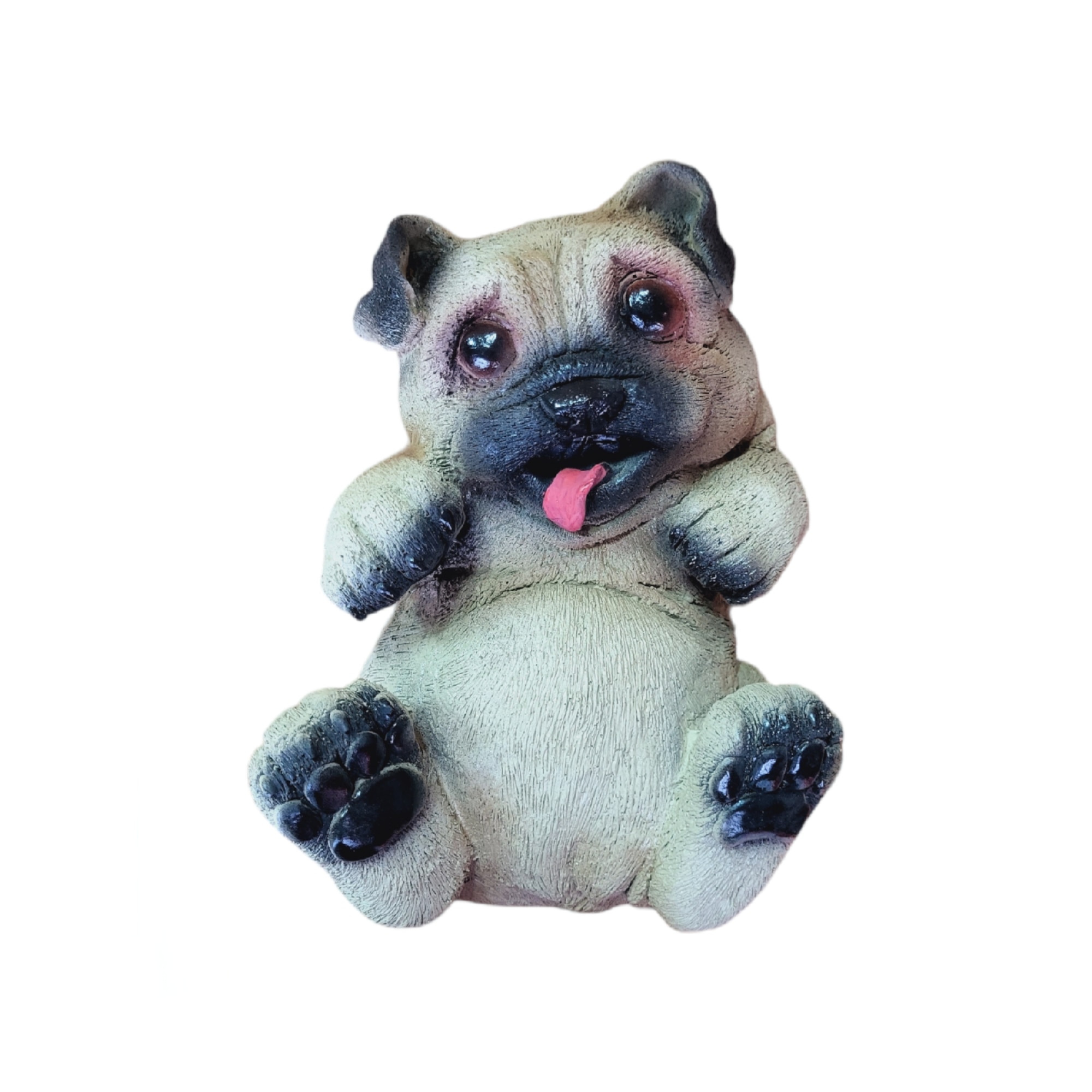 Figurina Caine Mops pe spate, polystone, pictata manual, 23 cm - eMAG.ro