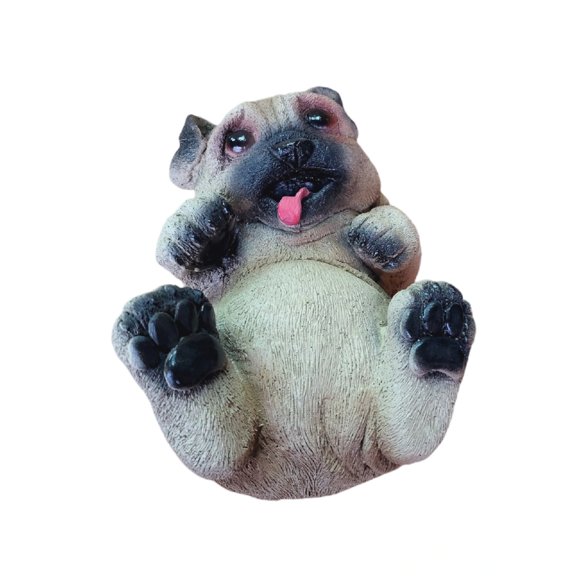 Figurina Caine Mops pe spate, polystone, pictata manual, 23 cm - eMAG.ro