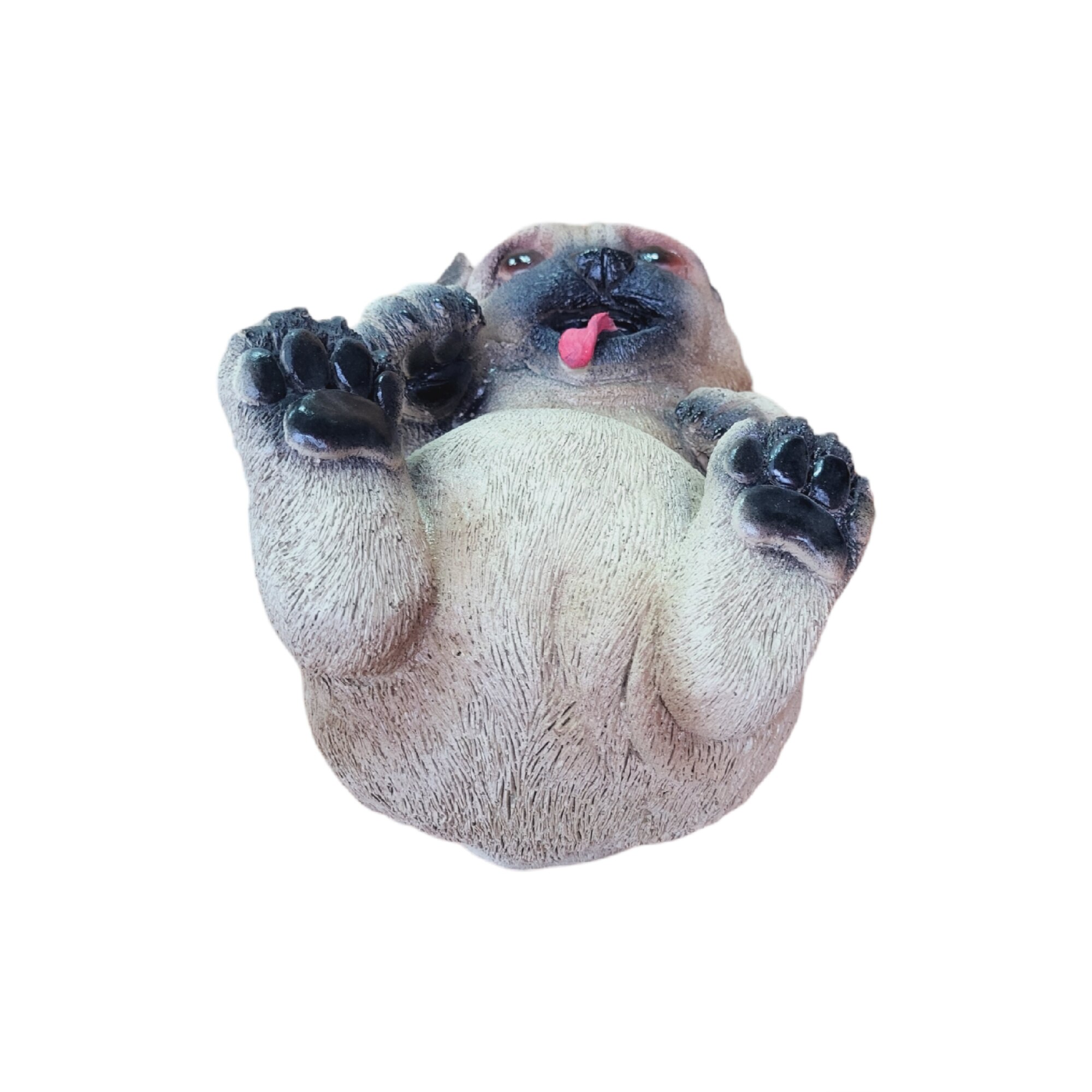 Figurina Caine Mops pe spate, polystone, pictata manual, 23 cm - eMAG.ro