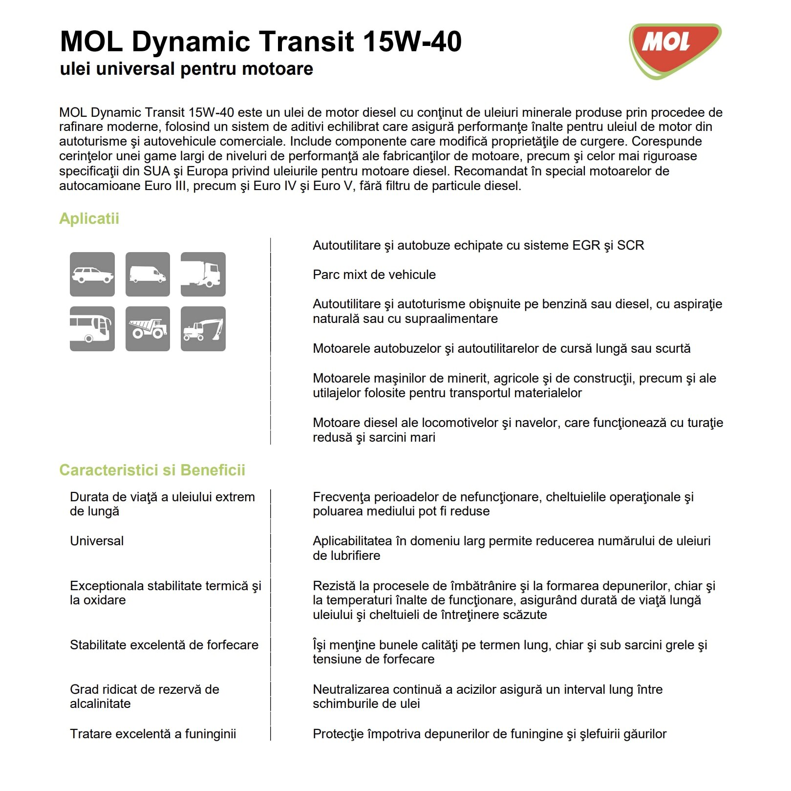 Ulei MOL Dynamic Transit 15W-40 10 L, Universal - eMAG.ro