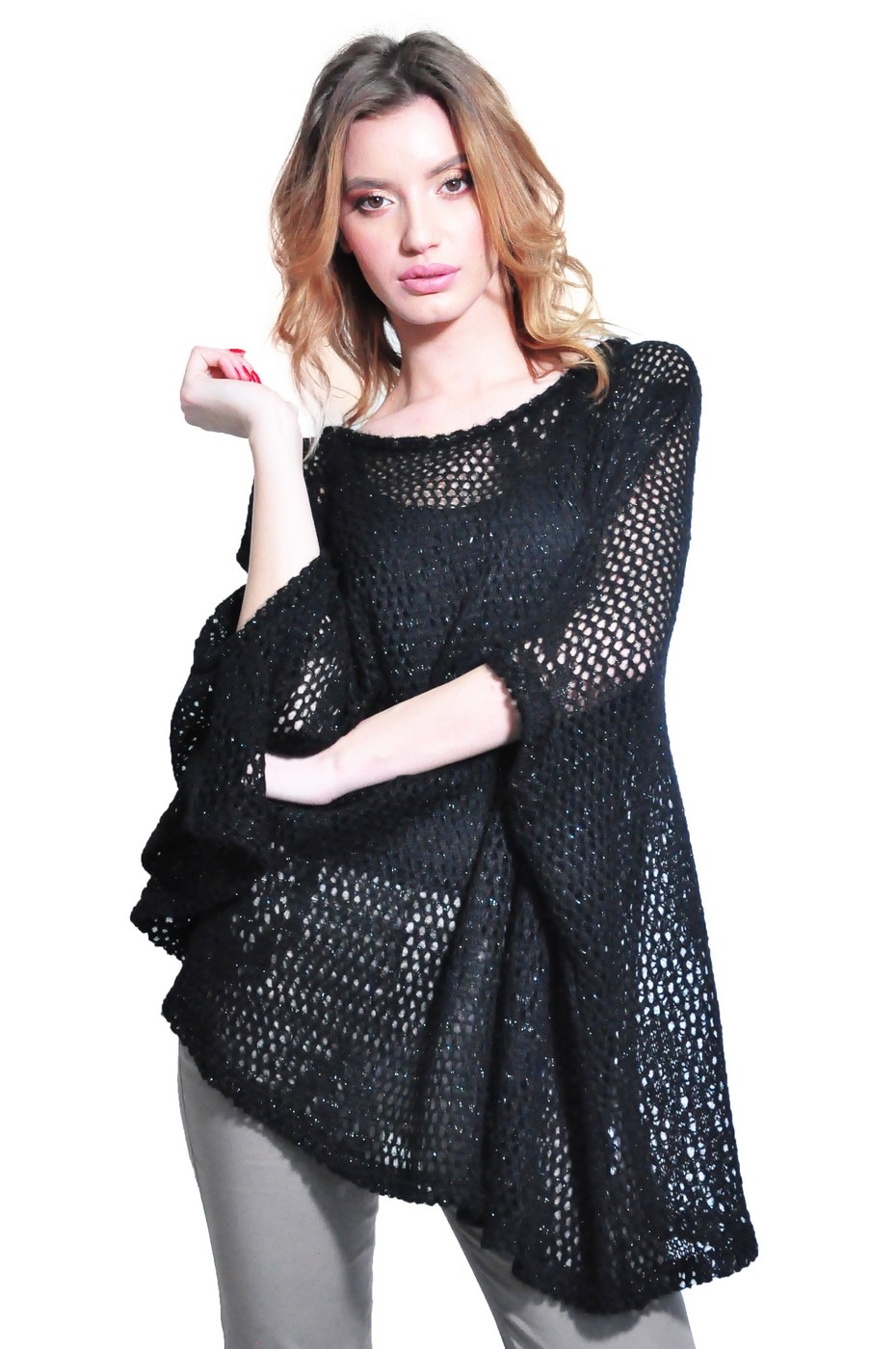 Bluza dama, RVL Fashion, lejera, cu guler larg, maro inchis, D2636A ...
