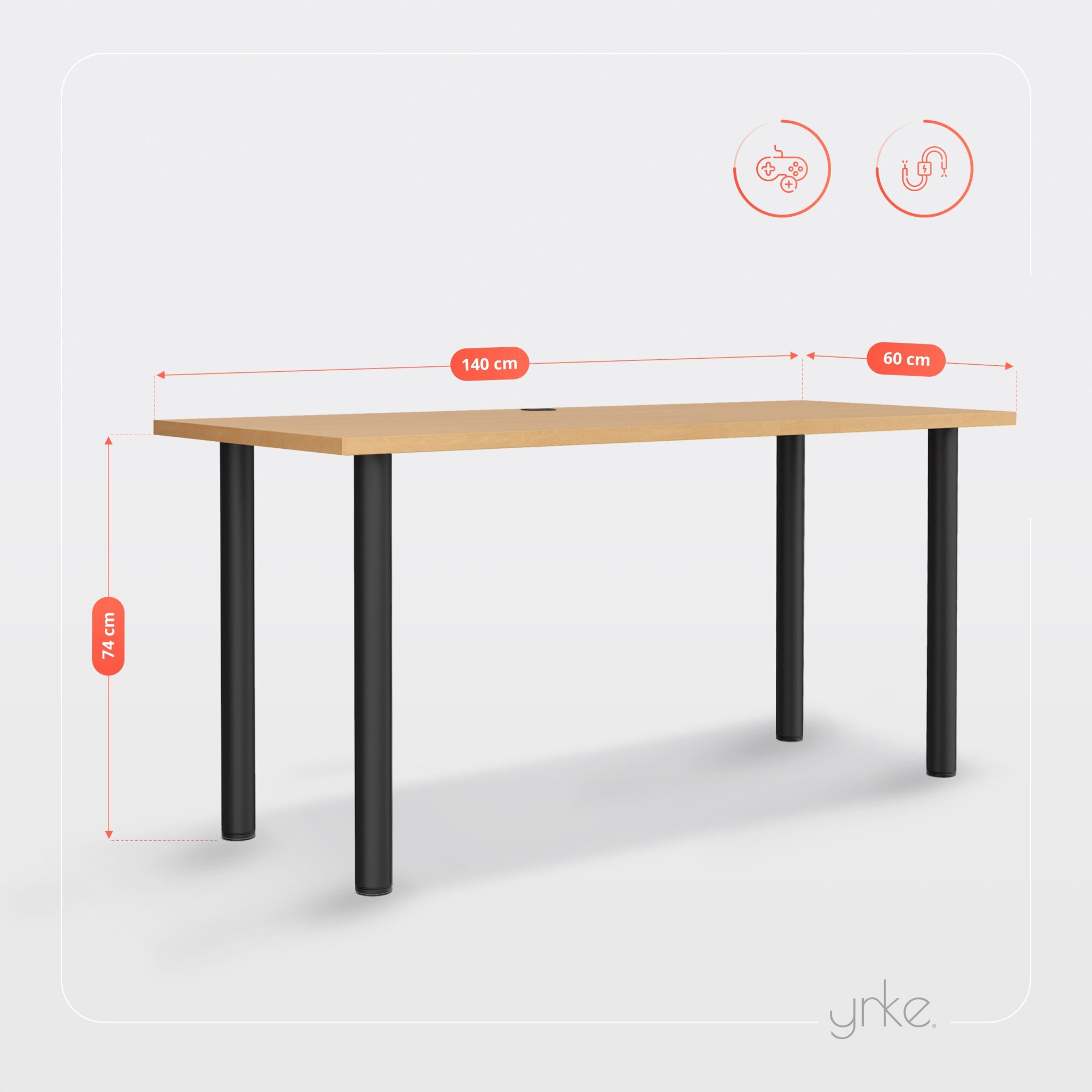 Birou pentru calculator, YRKE, 140x60x36 cm, Fag deschis - eMAG.ro