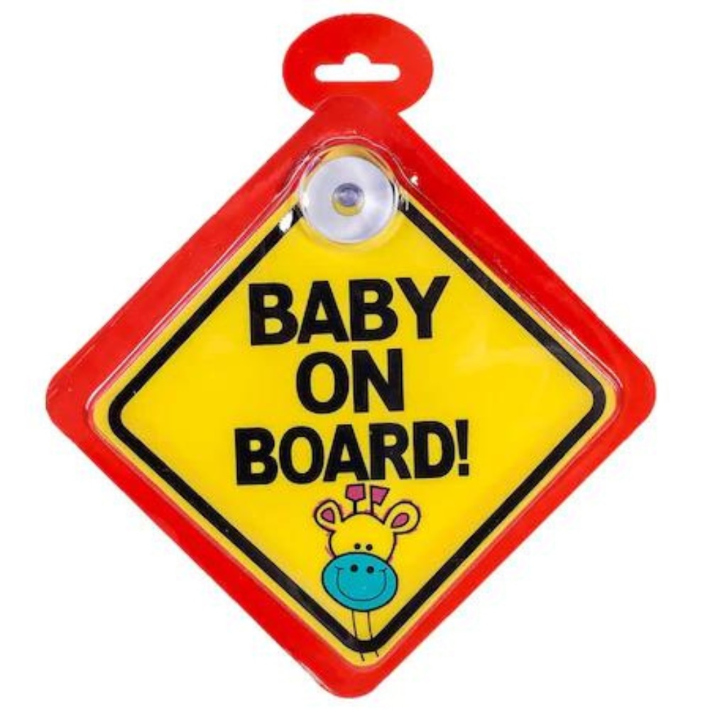 Semn Baby on Board pentru masina, cu ventuze, desen girafa, 22 x 22 cm ...