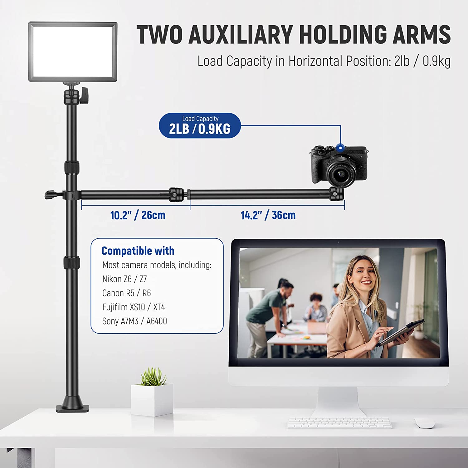 Stativ foto, suport cu 2 brate reglabile, stand telescopic cu prindere ...