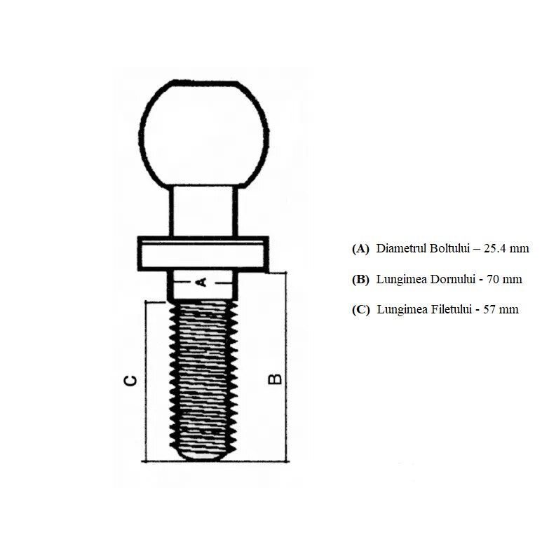 Bolt de cuplare cu bila 25.4 mm, filet 1 inch UNF - eMAG.ro