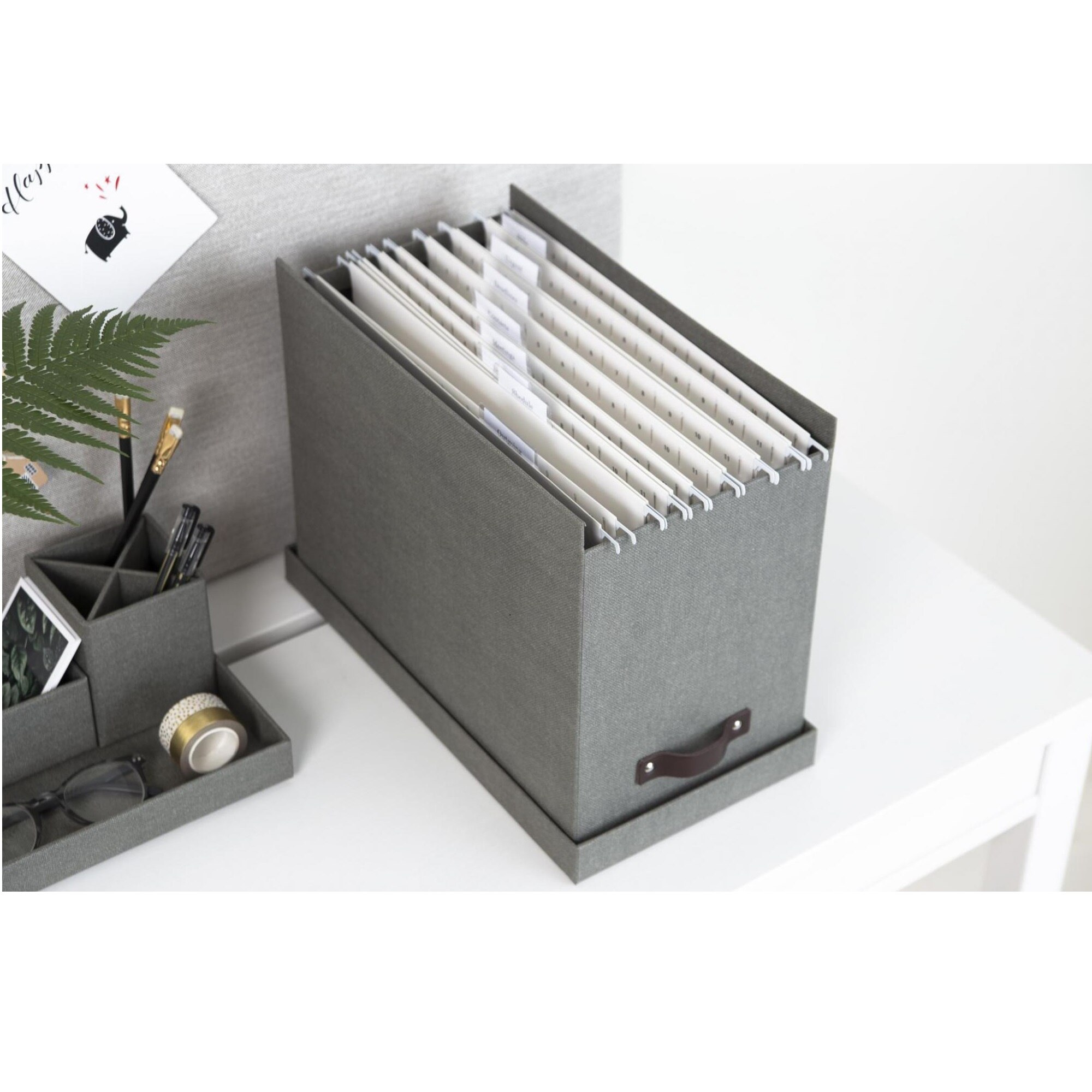 Cutie organizare documente cu 8 fisiere, Gri, JOHAN, 18.5x35x26.5 cm ...