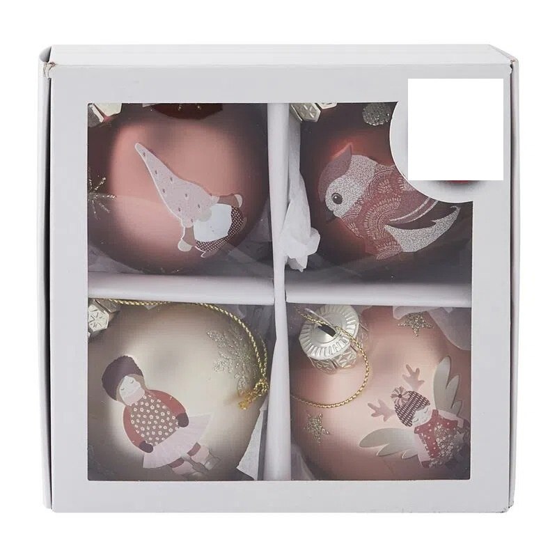 Комплект 4 стъклени коледни топки 6см, модел фигурка - eMAG.bg