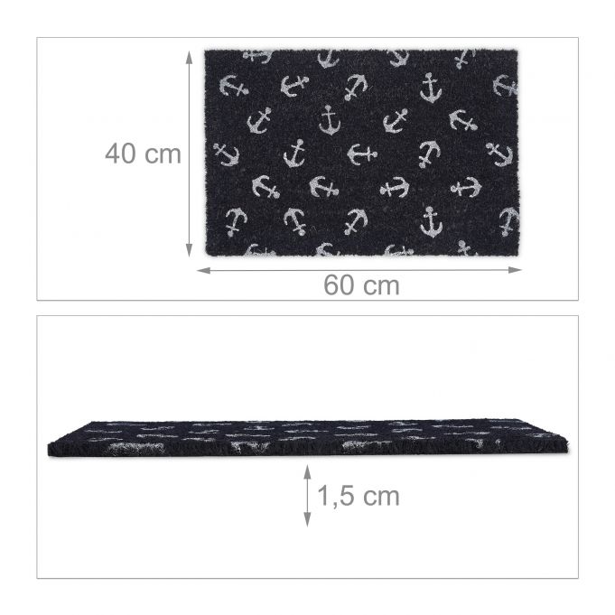 Covoras intrare Relaxdays, model-164, fibre de cocos, Albastru, 60 x 40 ...