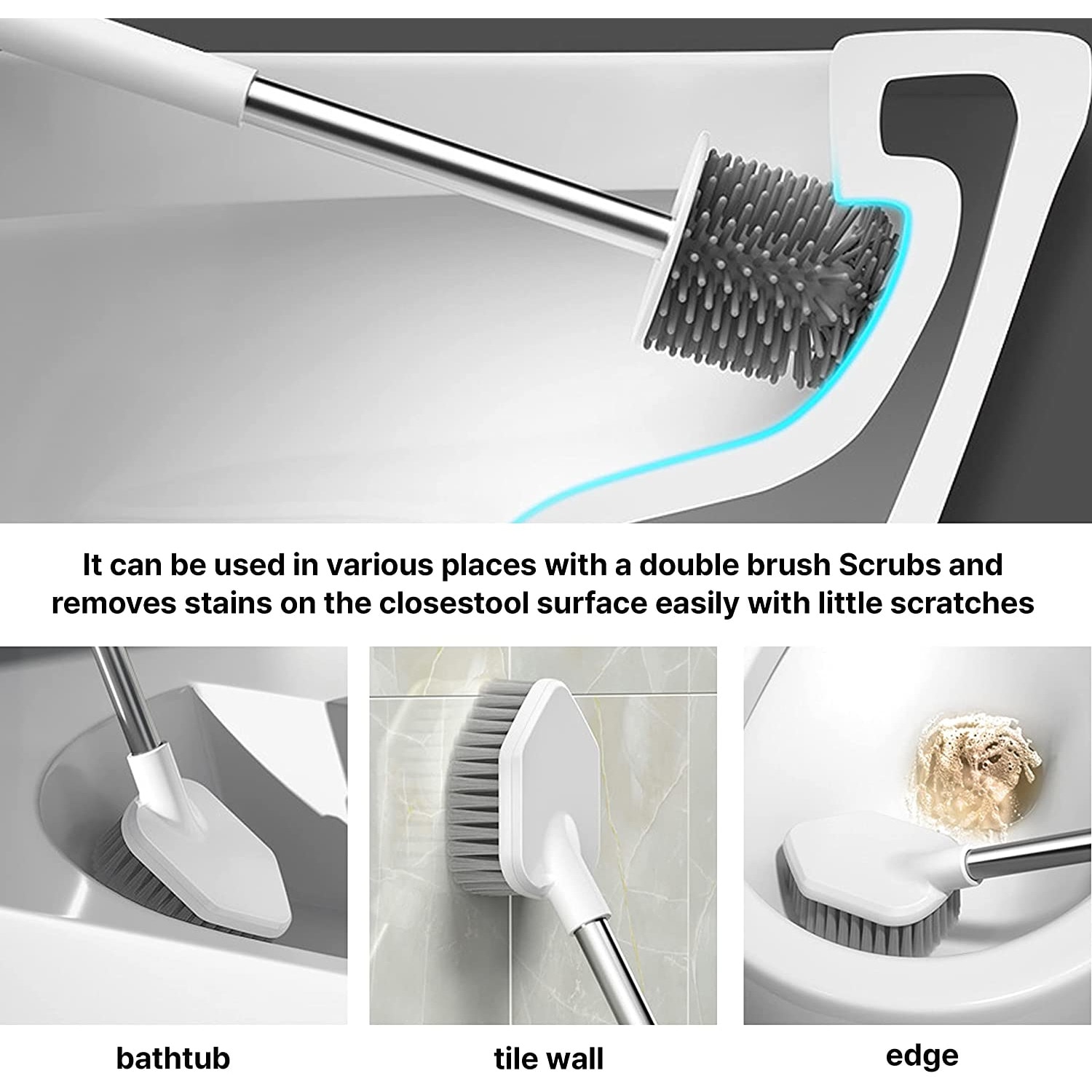 Set 2 Perie WC din silicon pentru toaleta, Darklove, Cap Flexibil ...