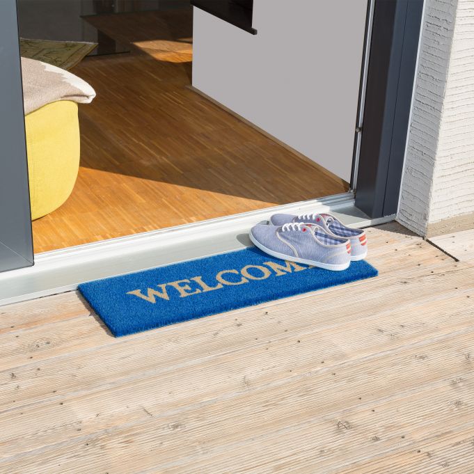 Covoras intrare Relaxdays, model-40, fibre de cocos, Albastru, 75 x 25 ...