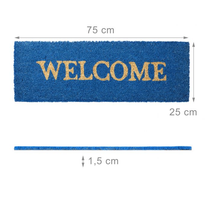 Covoras intrare Relaxdays, model-40, fibre de cocos, Albastru, 75 x 25 ...