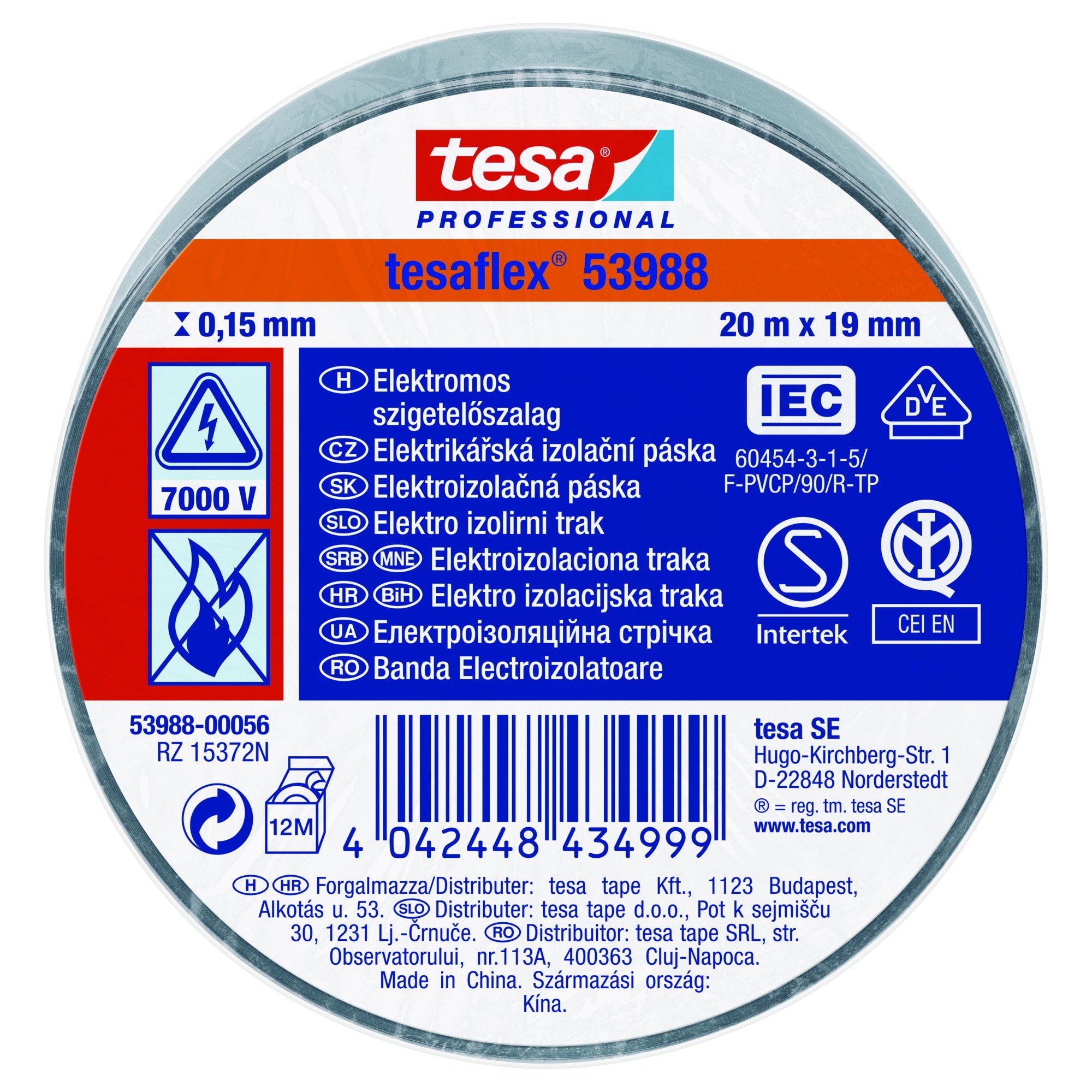 Banda adeziva electroizolatoare tesa® Professional 53988, 20m x 19mm ...