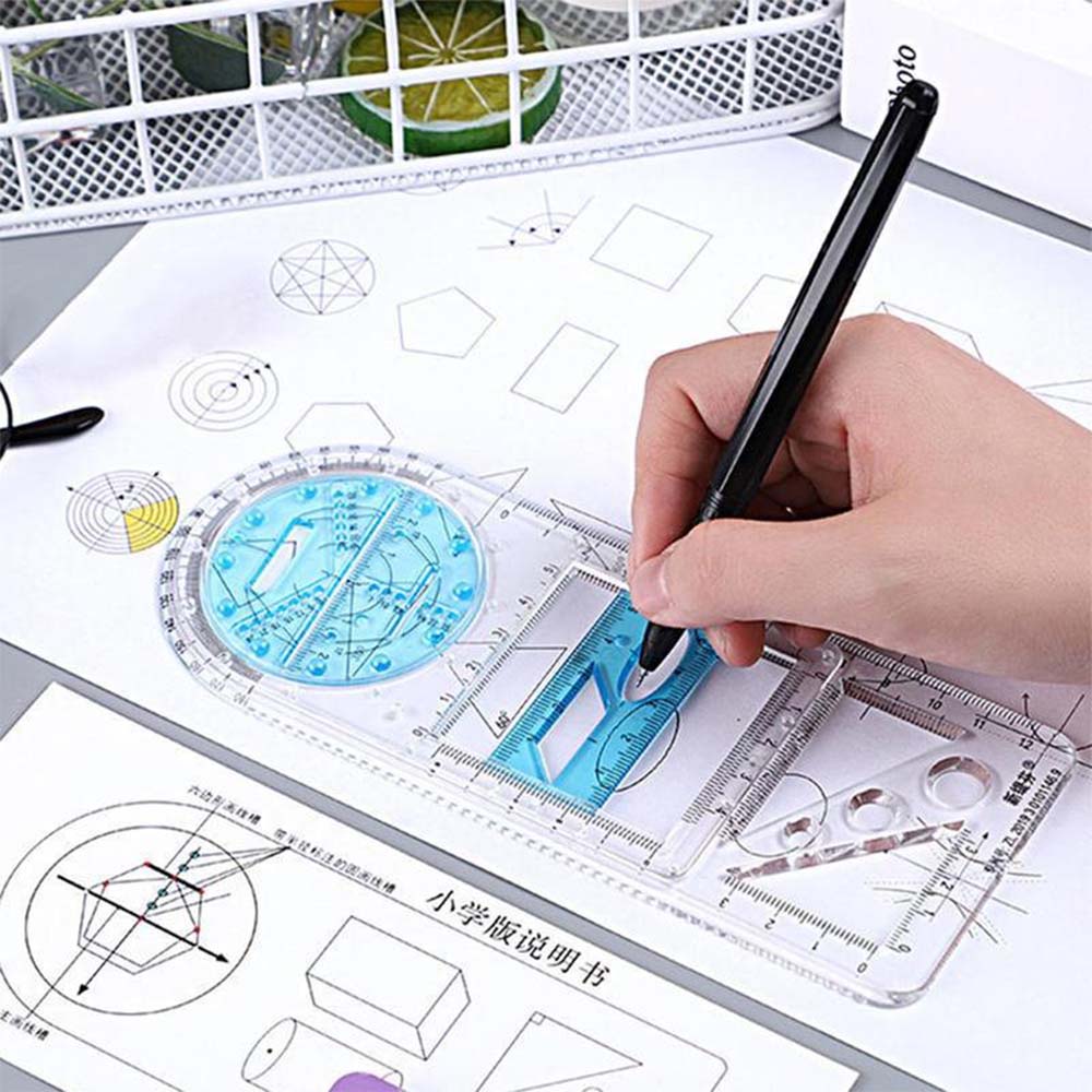 Rigla geometrica multifunctionala 4 in 1, Plastic, Albastru - eMAG.ro