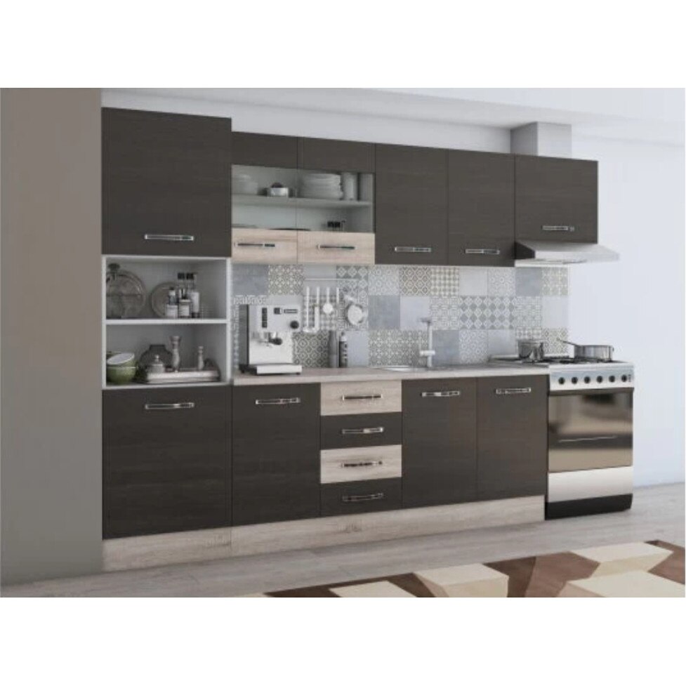 Set mobila bucatarie Karina, Wenge/Alb/Sonoma, 2.8m - eMAG.ro