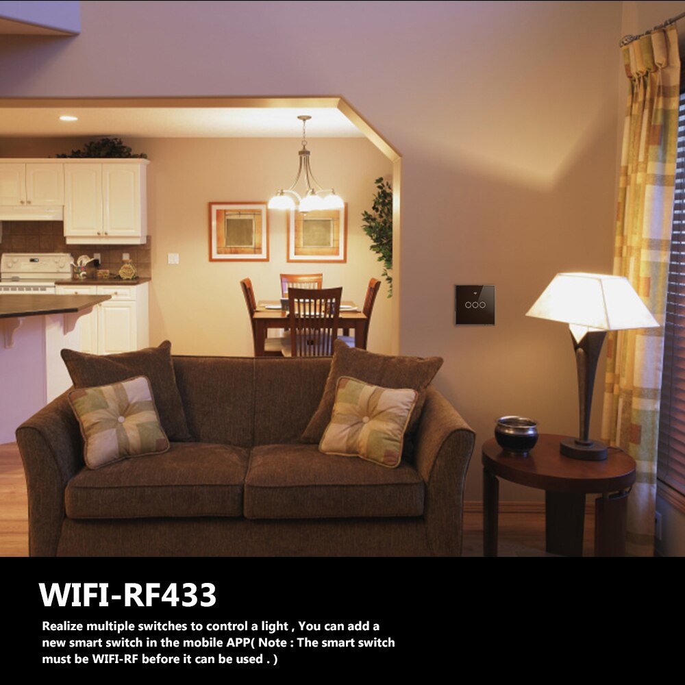 Comutator tactil WiFi inteligent, 3 canale, compatibil cu Alexa, Google ...
