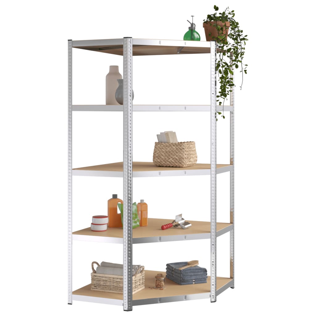 Raft de colt cu 5 niveluri vidaXL, argintiu, otel si lemn prelucrat, 90 ...