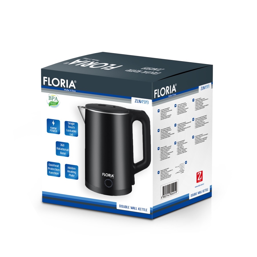 Fierbator electric Floria ZLN4919 Negru, putere 1500W, capacitate 2 L ...