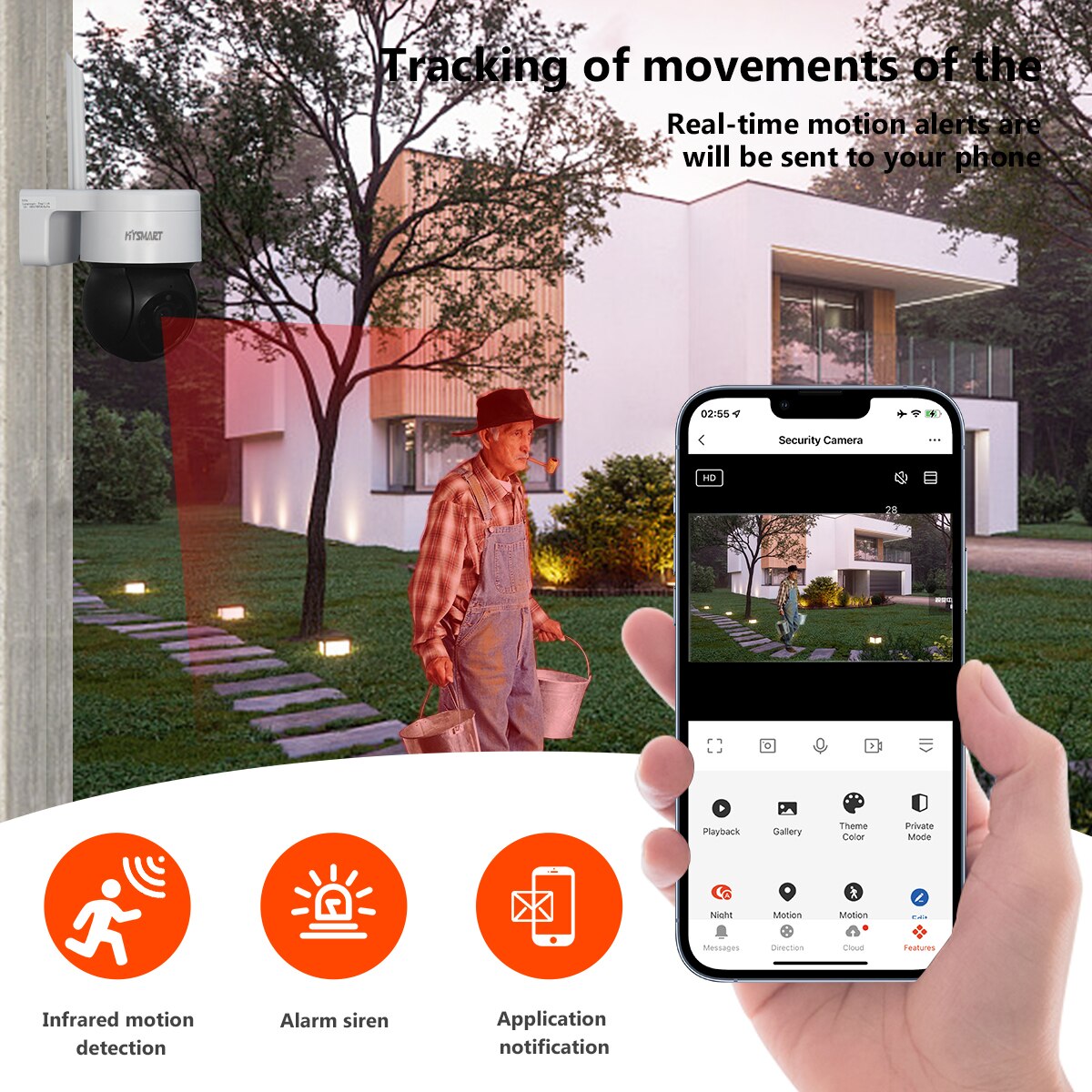 HYsmart WIFI интелигентна камера за наблюдение, вътрешна и външна ...