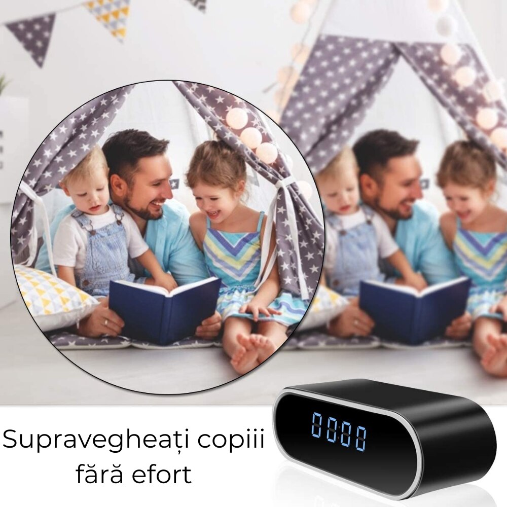 Camera Spy rotunda ascunsa in ceas digital cu alarma, HD, Dispozitiv de ...