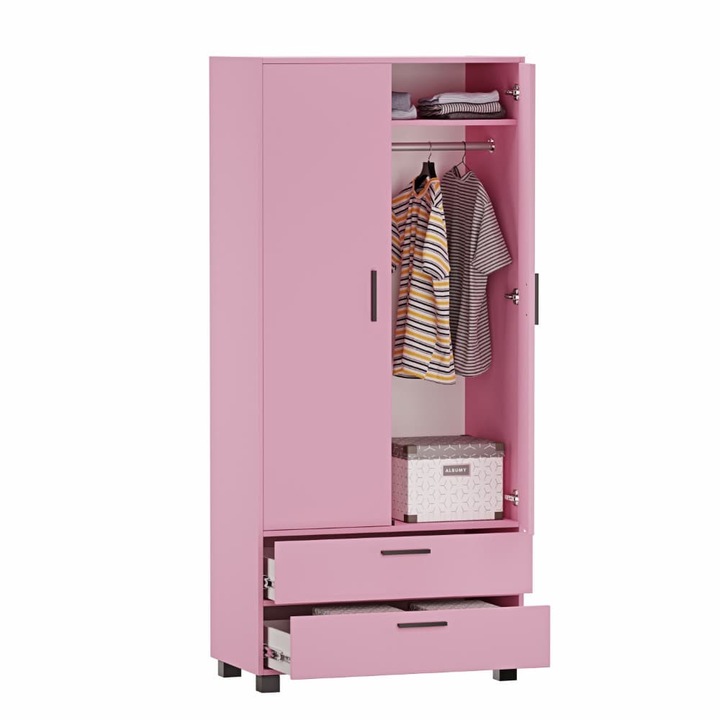 Dulap cu sertare, YRKE, 200x90 cm, Roz - eMAG.ro
